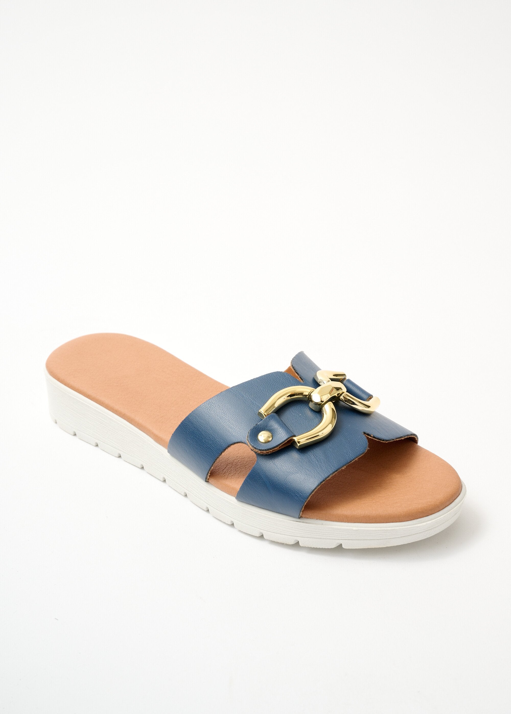 Comfort width vegan wedge mules Marine | Afibel